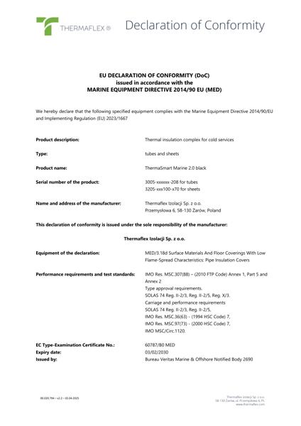 EU Declaration of Conformity - Marine Equipment (EN) | Thermaflex