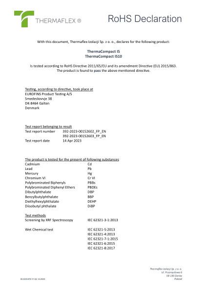 RoHS Declaration - ThermaCompact IS (EN) | Thermaflex