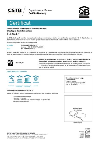 Certificat de conformité – Flexalen (FR) | Thermaflex