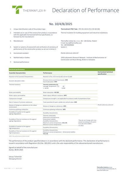 DoP - ThermaSmart PRO Tube (EN) | Thermaflex